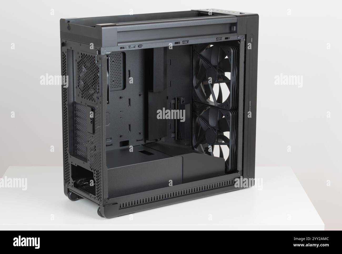 Side view of empty big tower, PC case, chassis, without upper and ...