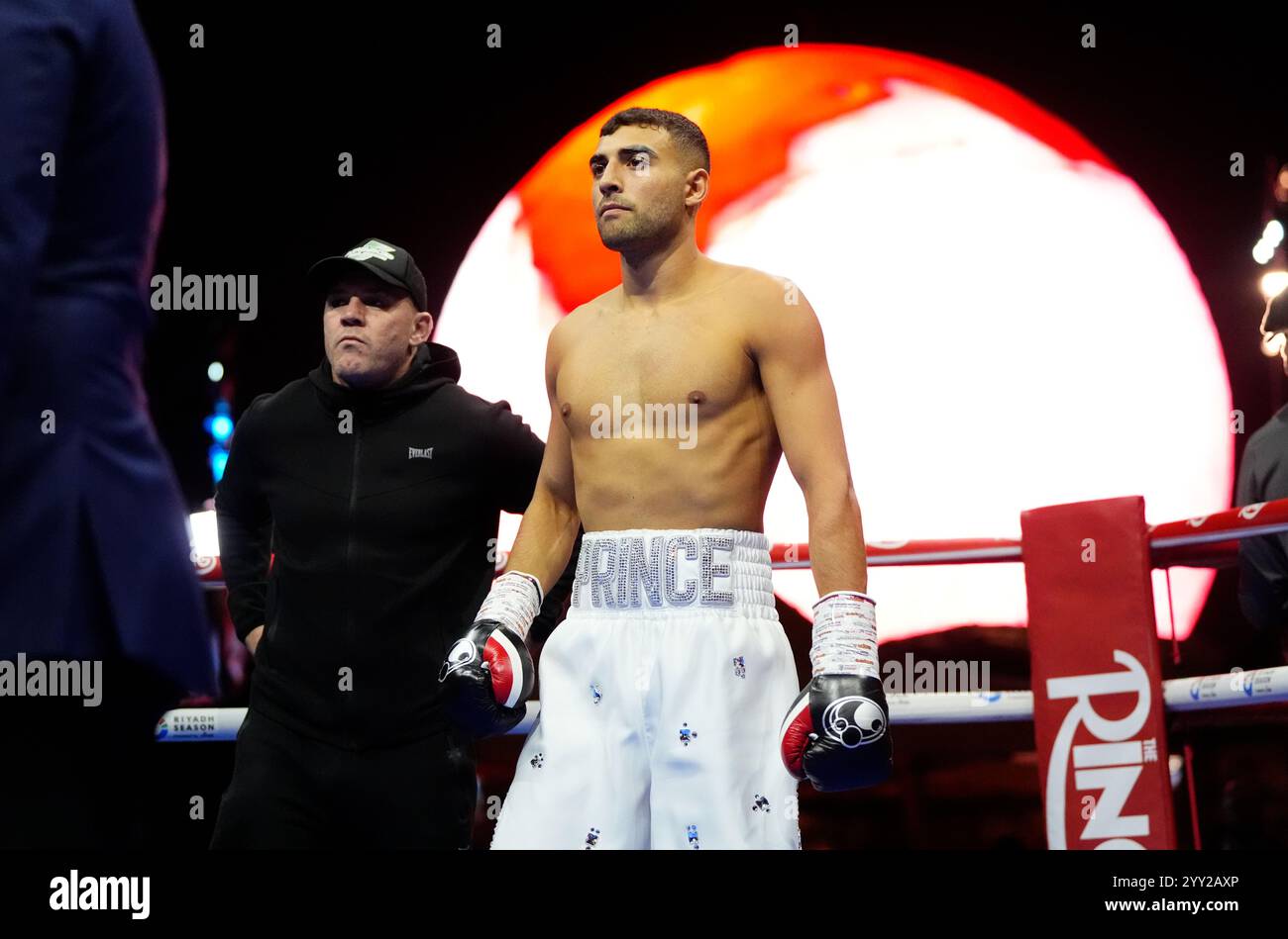 Aadam Hamed (centre) before his fight with Jamie Moore (left) at ...