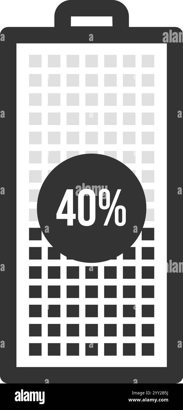 Battery icon displaying a 40 percent charge level, featuring a grid and ...