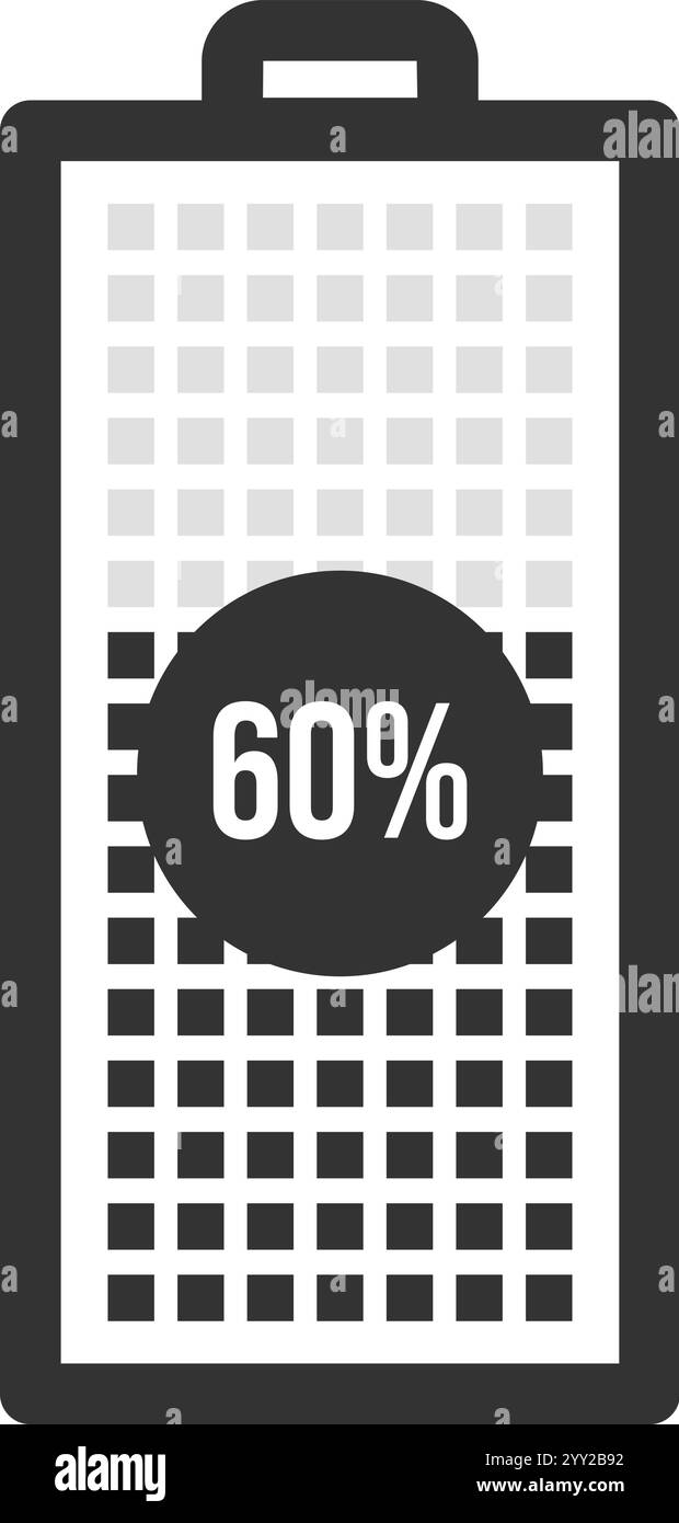 Battery icon is depicting a sixty percent charge level, with a visual ...
