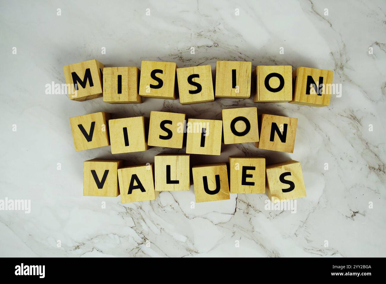 Mission Vision Values with wooden blocks alphabet letters on marble ...