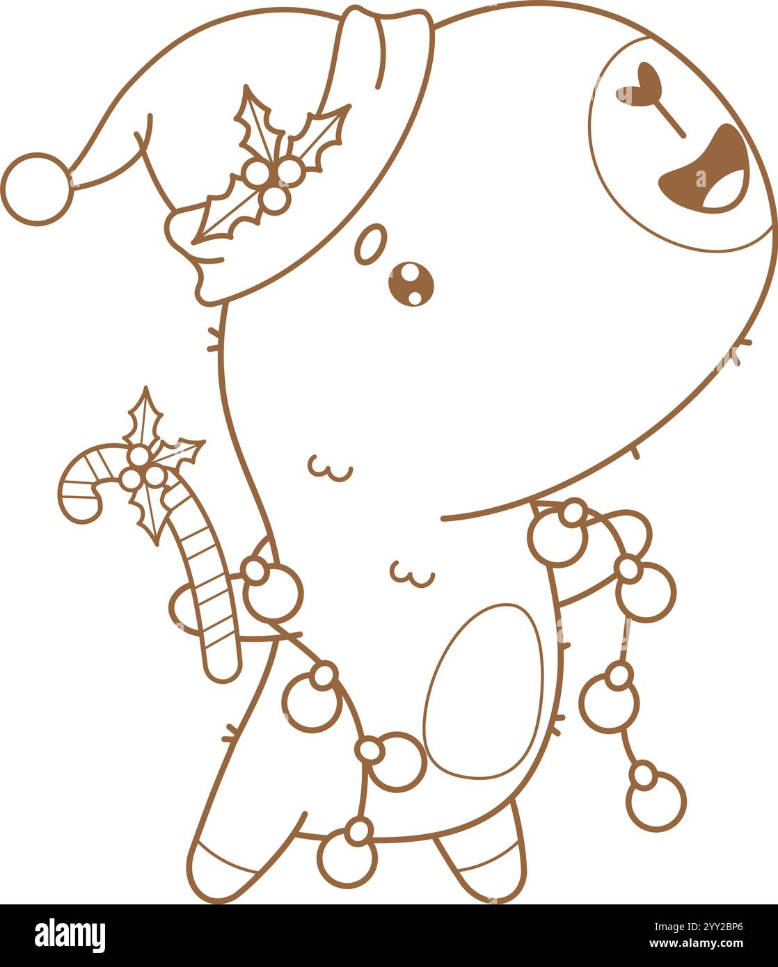 Outline Christmas cute capybara in Santa hat with garland. New Year ...