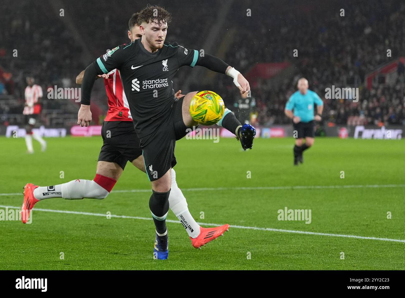 Liverpool's Harvey Elliott receives the ball during the English ...