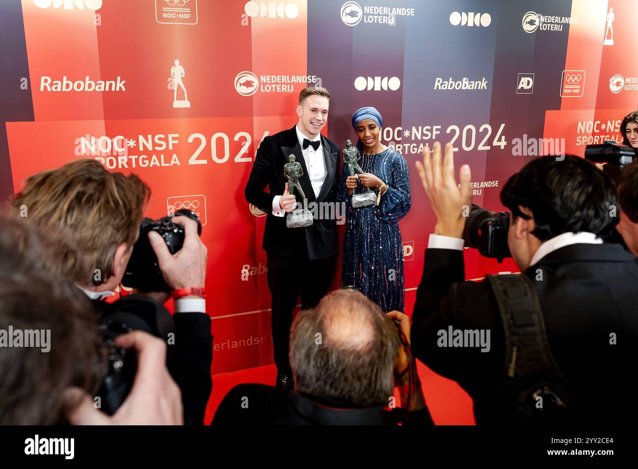 ARNHEM - Harrie Lavreysen and Sifan Hassan with the awards for Sportsman and Sportswoman of the ...