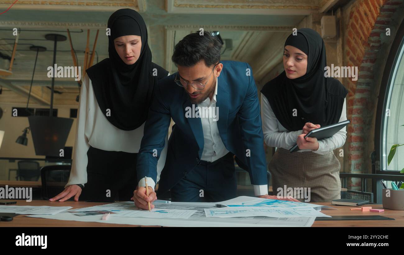 Indian man muslim hijab women business team architects engineers ...