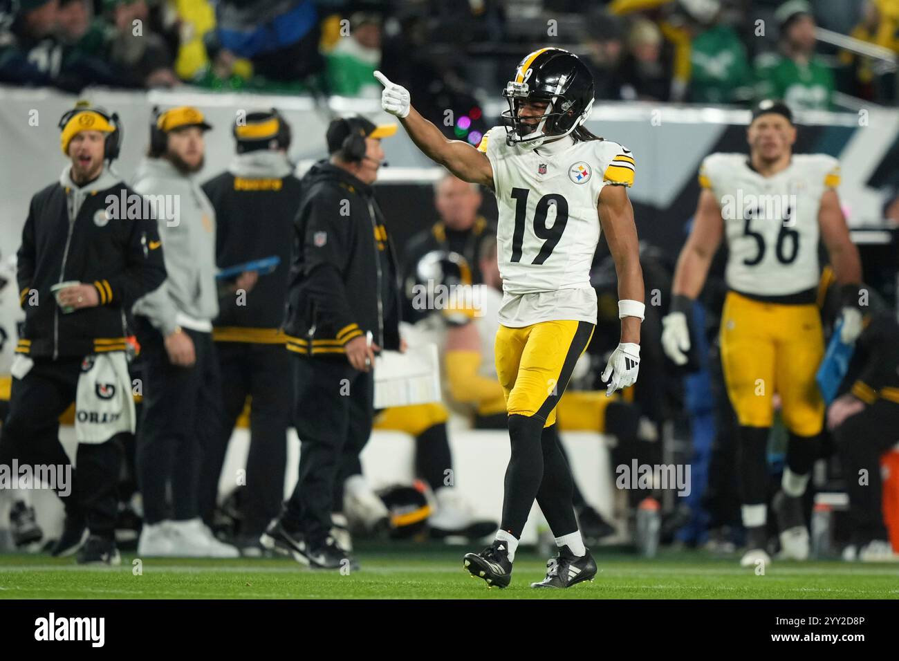 Pittsburgh Steelers' Calvin Austin III reacts during an NFL football ...