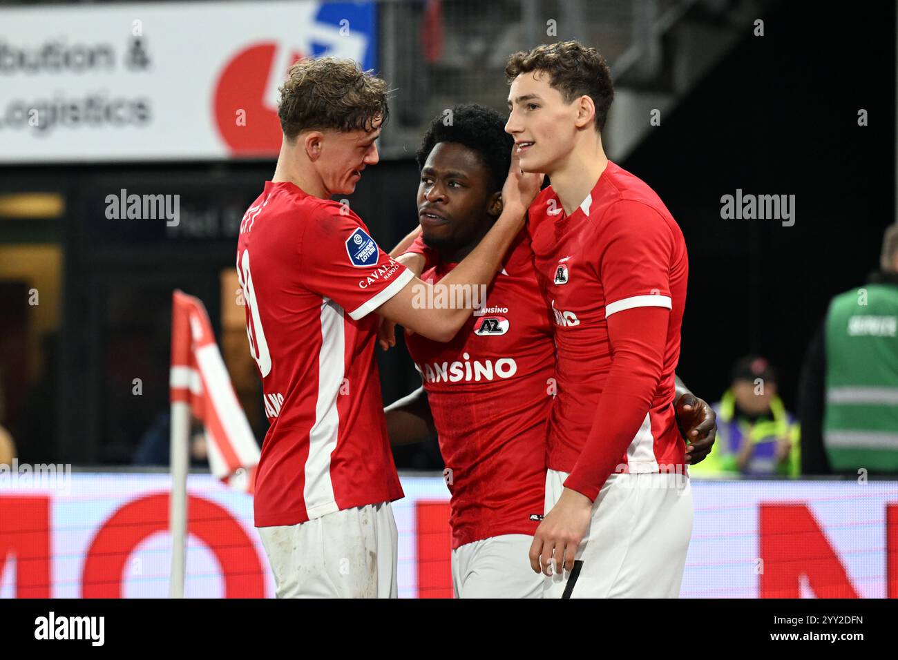 ALKMAAR - (l-r) Sven Mijnans of AZ Alkmaar, Jayden Addai of AZ Alkmaar, Ruben van Bommel of AZ ...