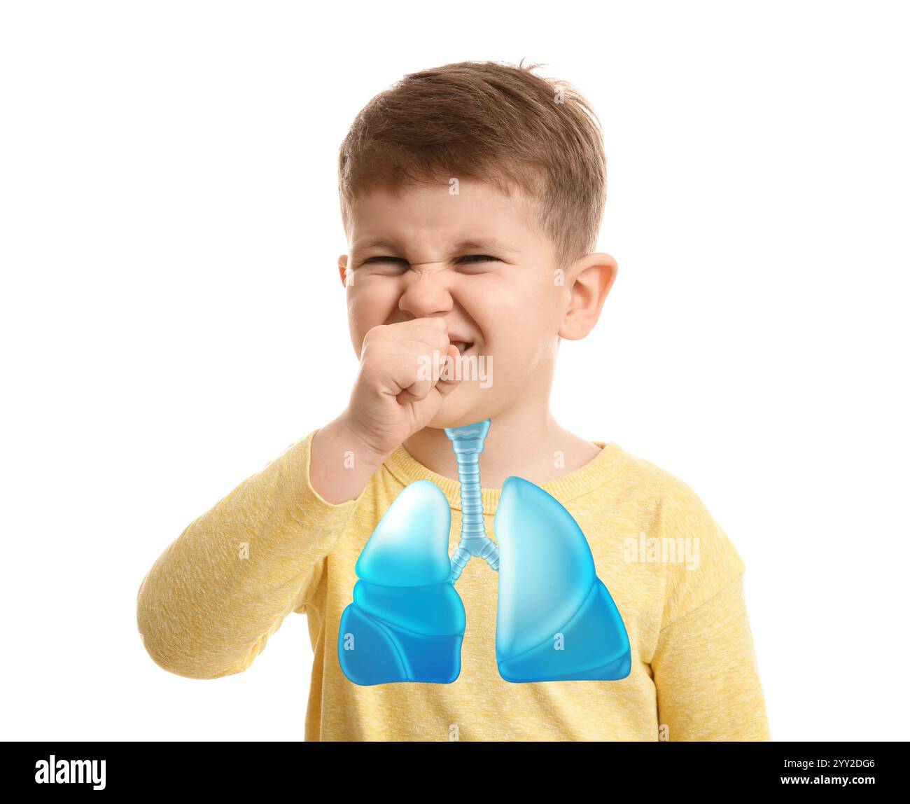 Child with asthma coughing on white background. Illustration of lungs Stock Photo - Alamy