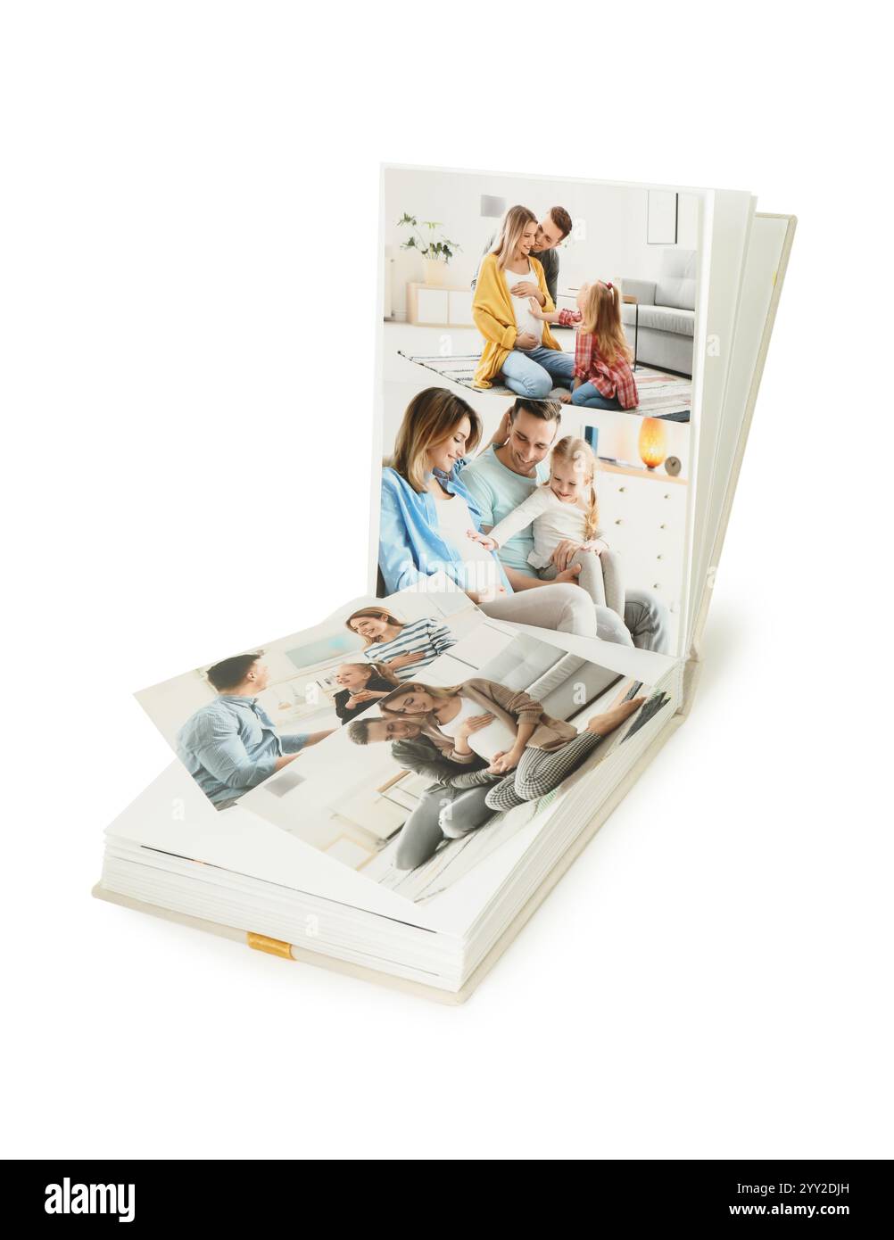 Open photo album with different photos isolated on white Stock Photo ...