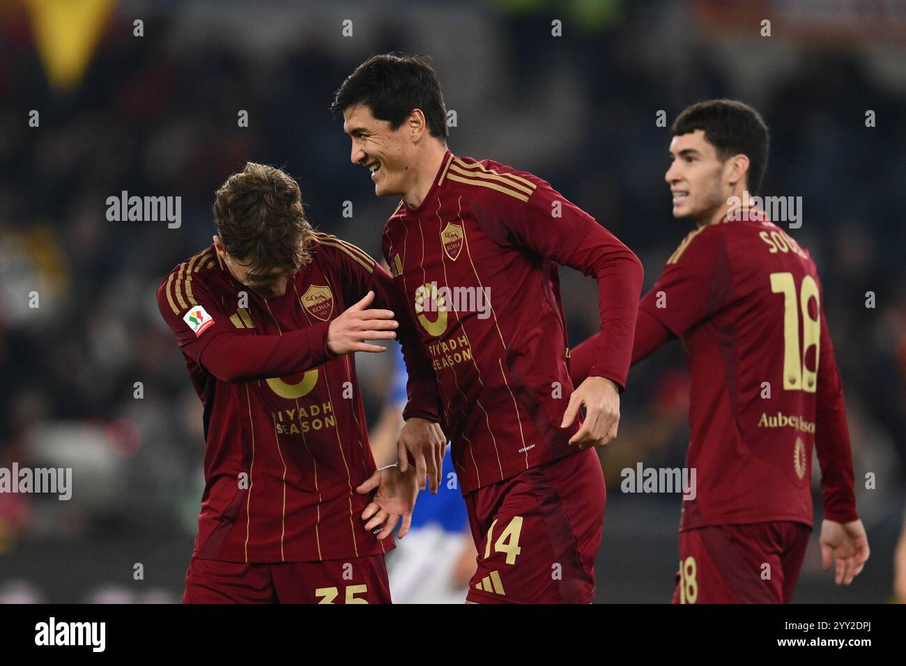 Eldor Shomurodov of A.S. Roma celebrates after scoring the goal to make ...
