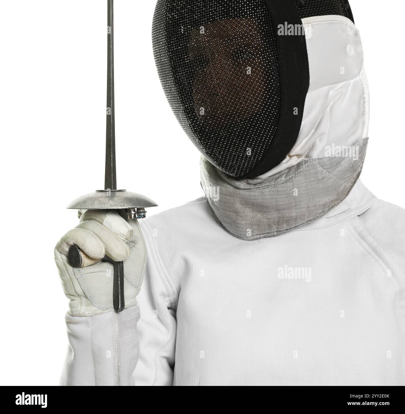 Fencer with epee on white background. Combat sport Stock Photo - Alamy