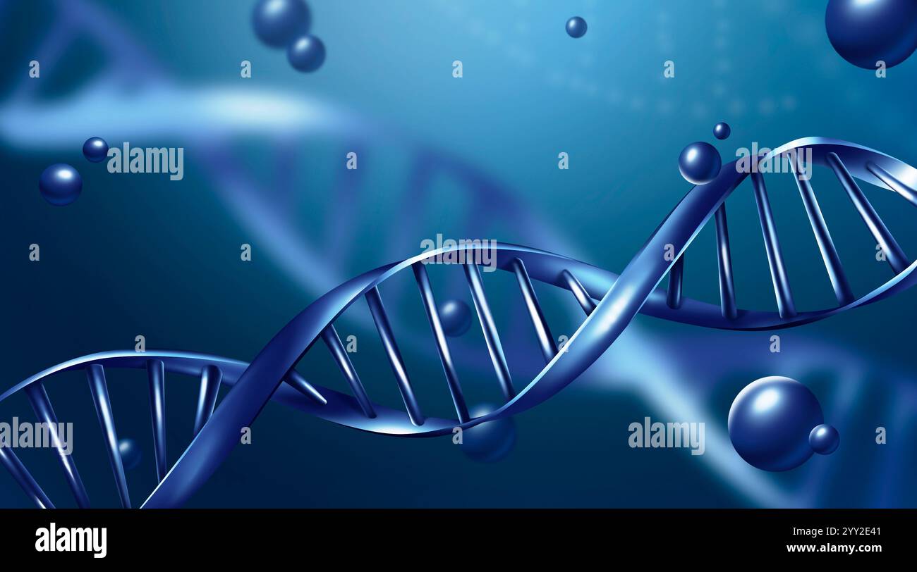 DNA double helix structure on blurred background, illustration. Banner ...