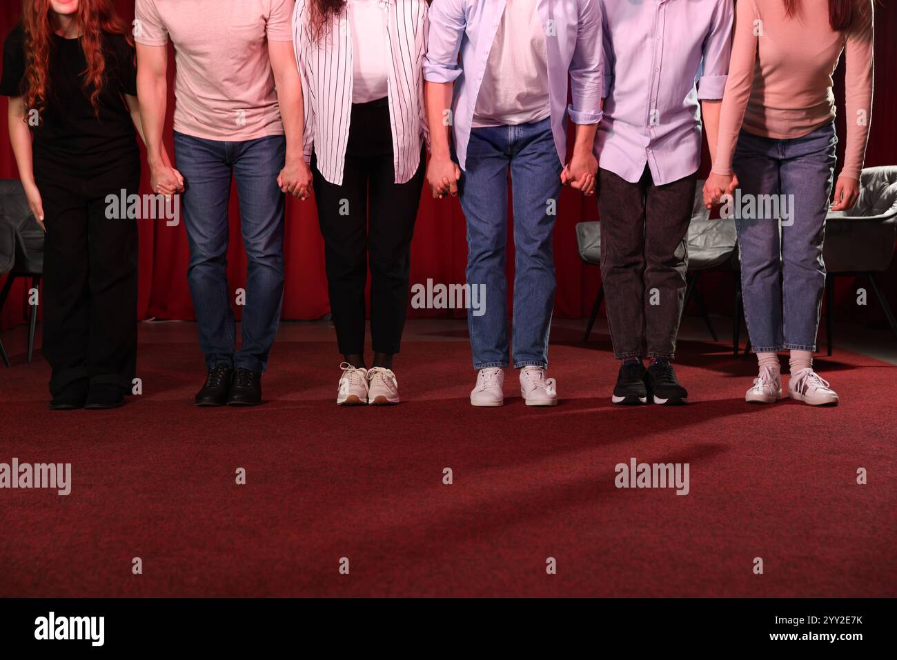 Professional actors bowing on stage in theatre, closeup Stock Photo - Alamy