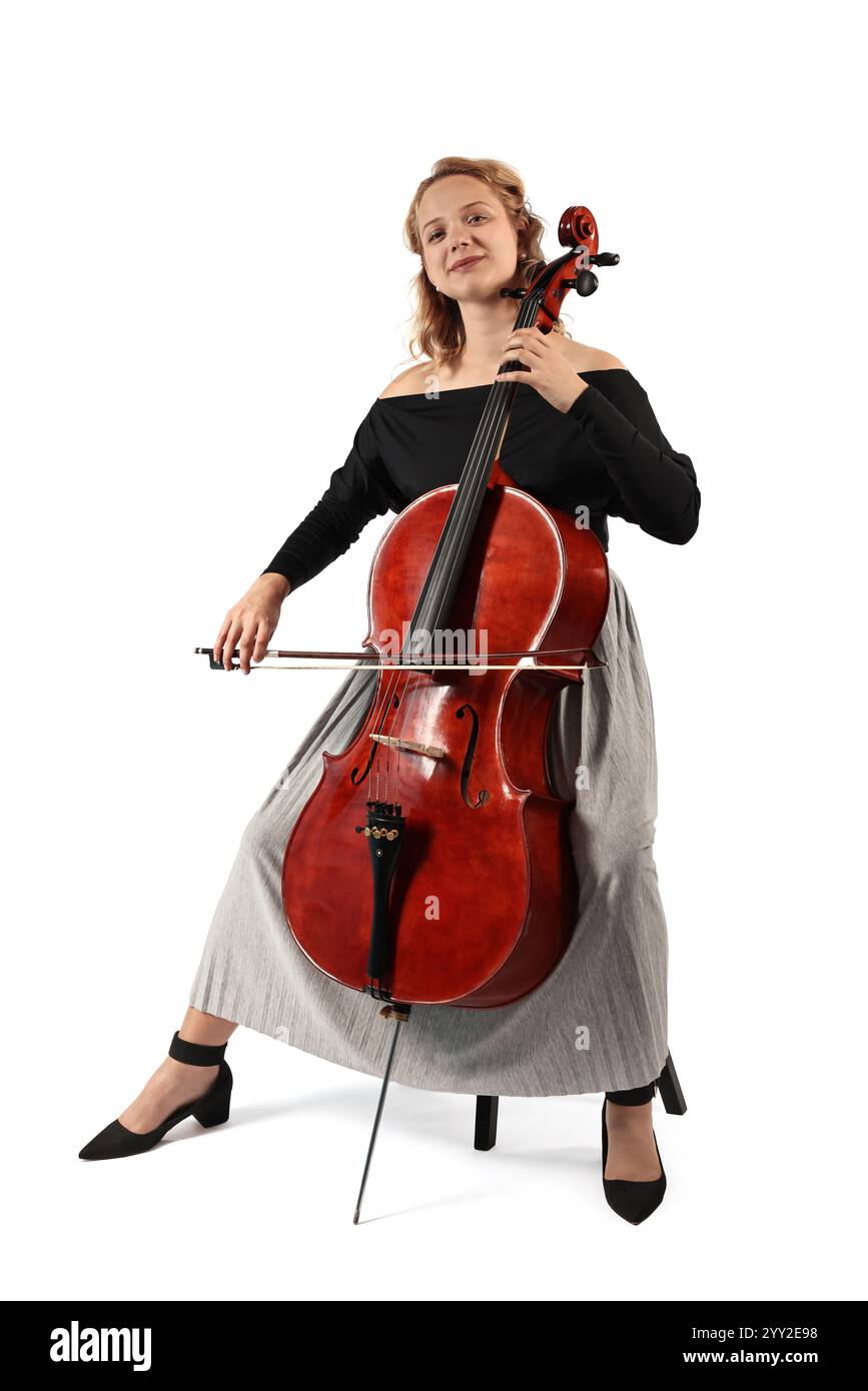 Beautiful woman cellist cello Cut Out Stock Images & Pictures - Alamy