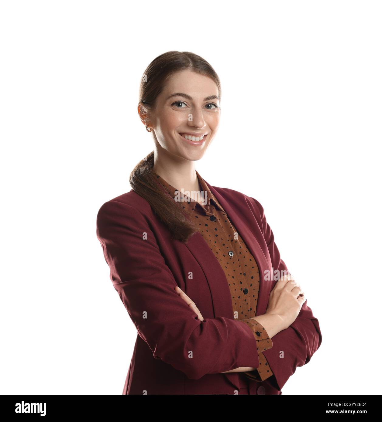 Portrait of banker with crossed arms on white background Stock Photo ...