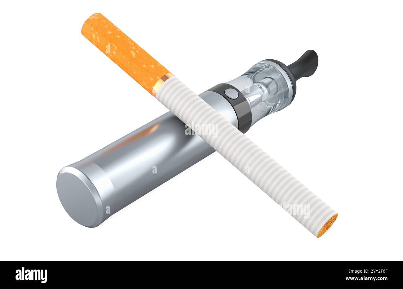 Vape pen, e-cigarette and cigarette. 3D rendering isolated on white ...