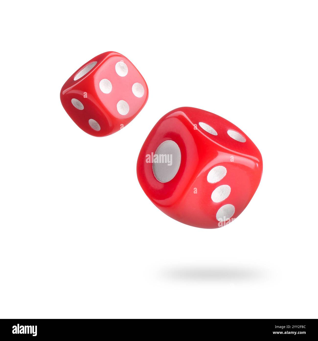 Two red dice in air on white background Stock Photo - Alamy