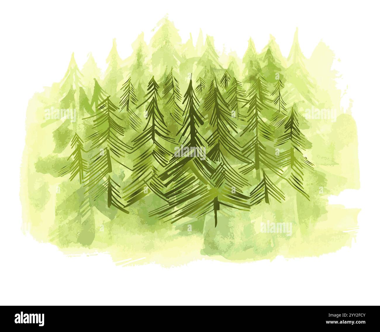 Watercolor Forest landscape background. Beautiful watercolor nature ...