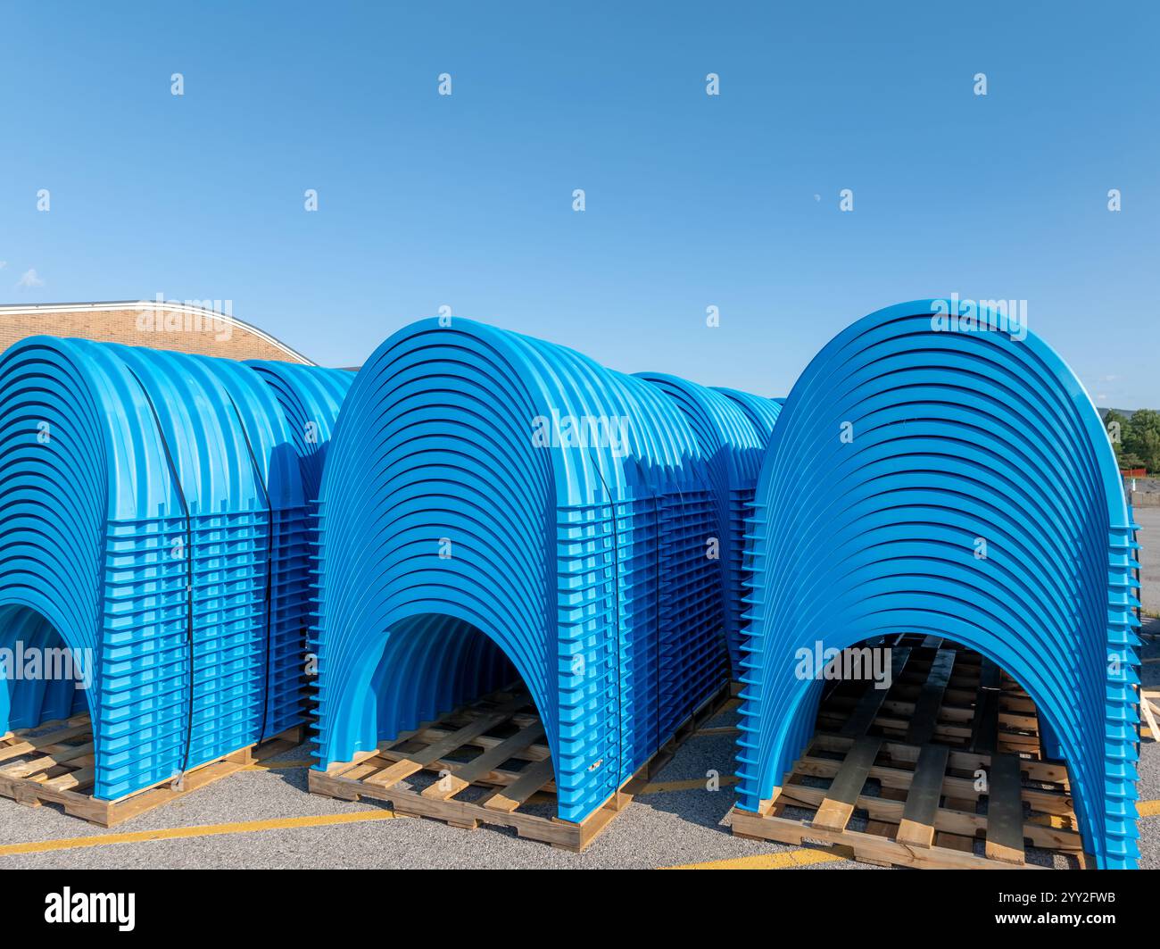 Stockpiled, stacked, blue underground storm water detention mitigation ...
