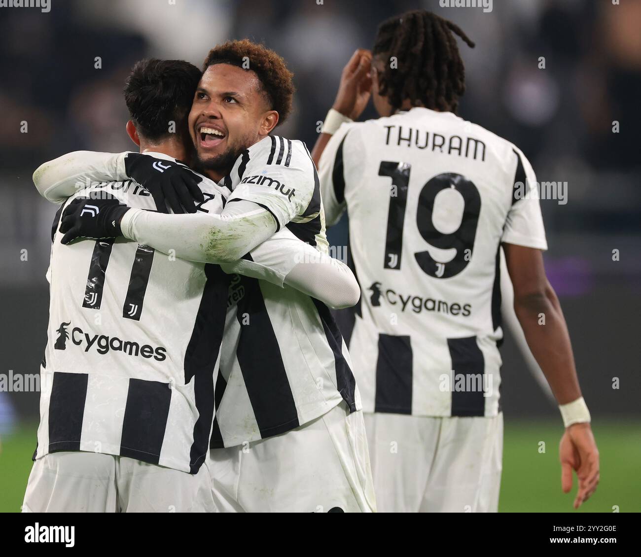 Turin, Italy. 17th Dec, 2024. Nico Gonzalez of Juventus celebrates with ...