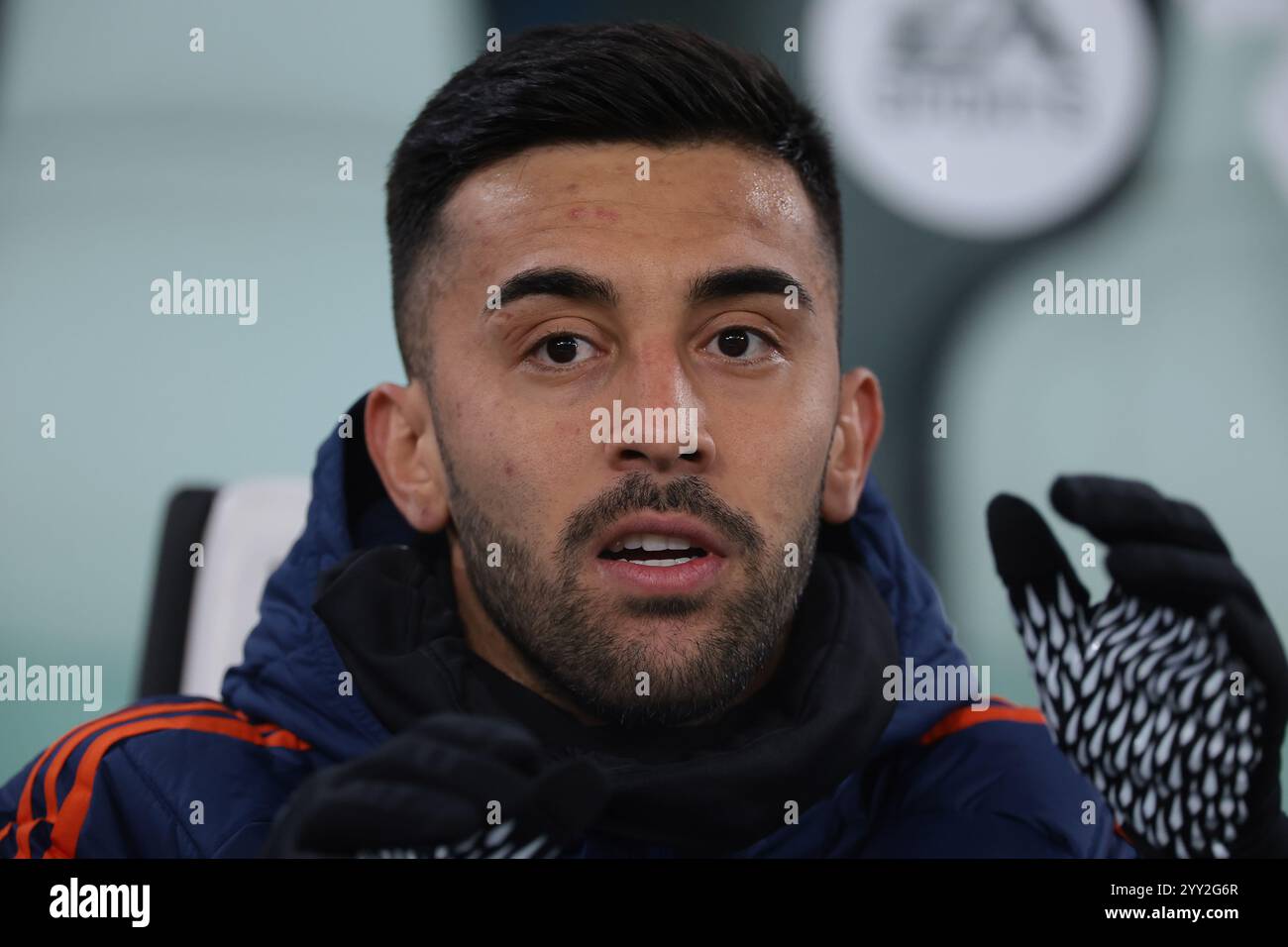 Turin, Italy. 17th Dec, 2024. Nico Gonzalez of Juventus reacts as he ...