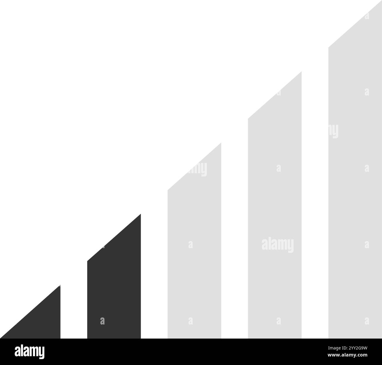 Minimalist upward trending bar chart with two dark gray bars followed ...