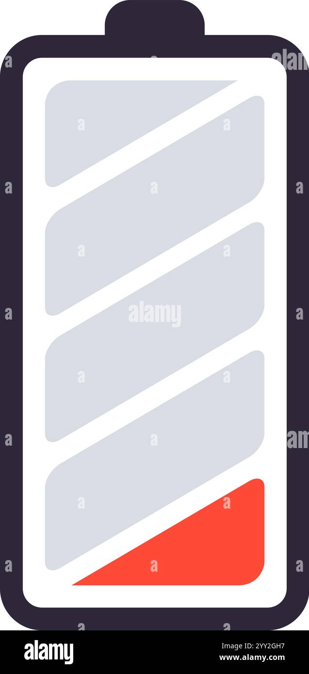 Battery icon showing low power status, indicating a critical need for ...