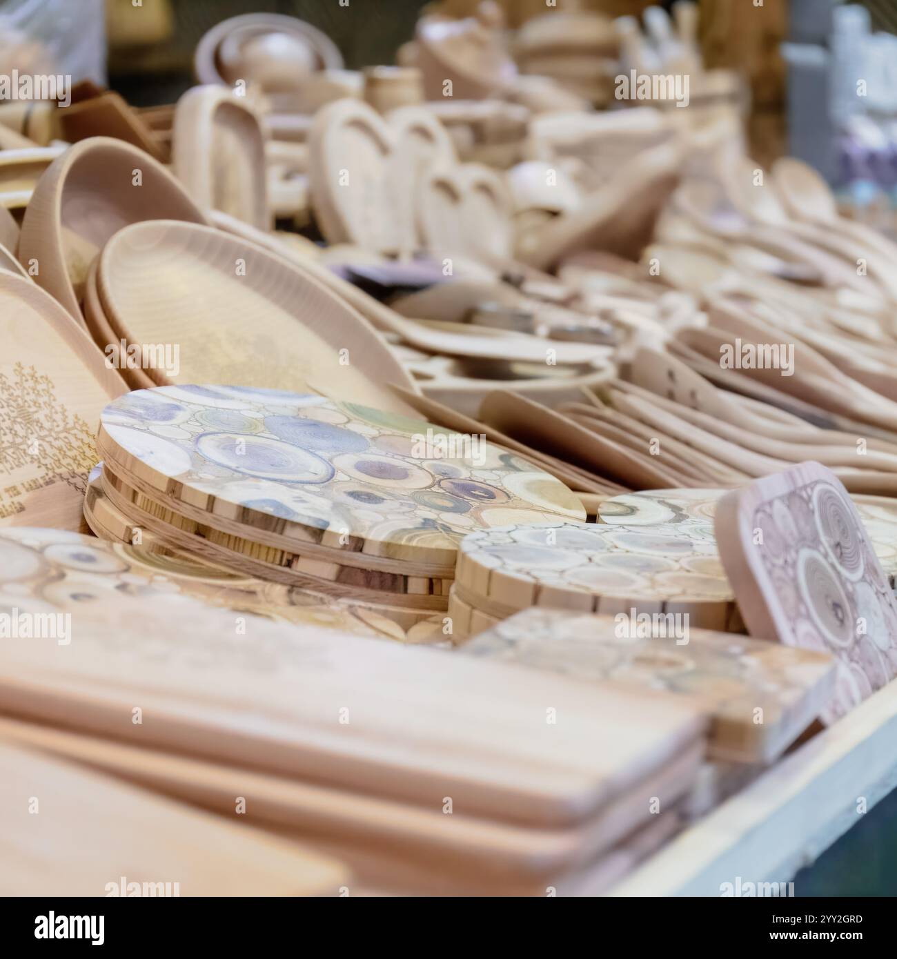 Handmade wooden kitchen accesories and decorative items on a christmas ...