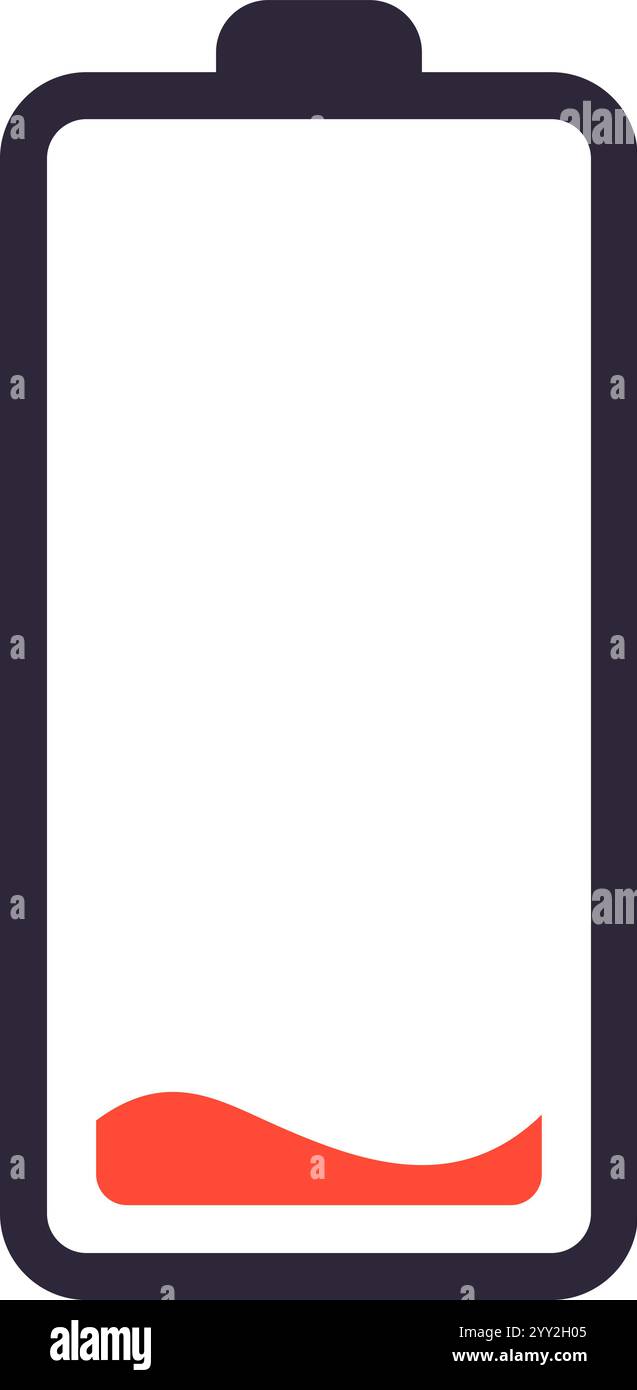 Simple battery icon depicting critically low power status, featuring a ...