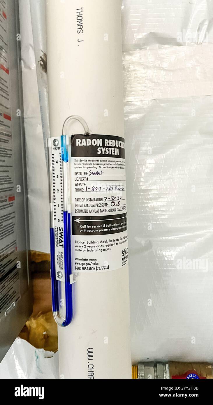 Radon Reduction System Installed in New Construction Home Stock Photo ...