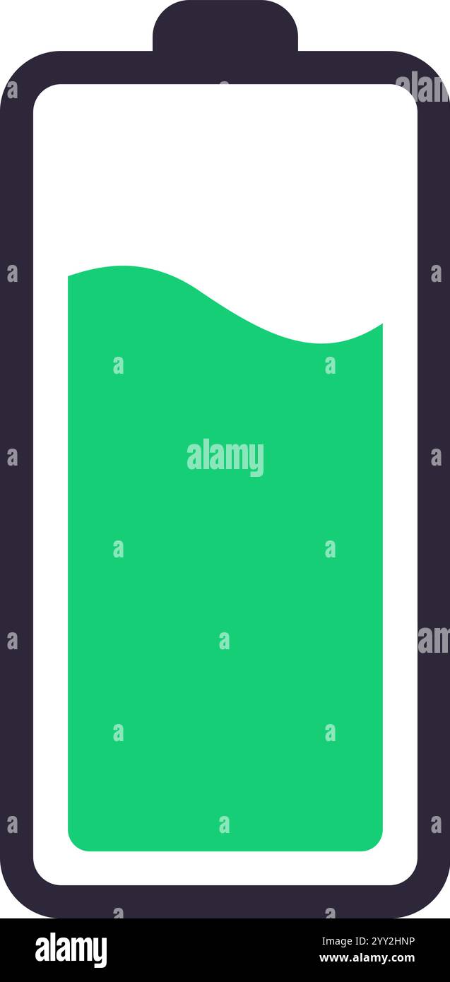 Simple battery icon showing charging status with green liquid filling ...