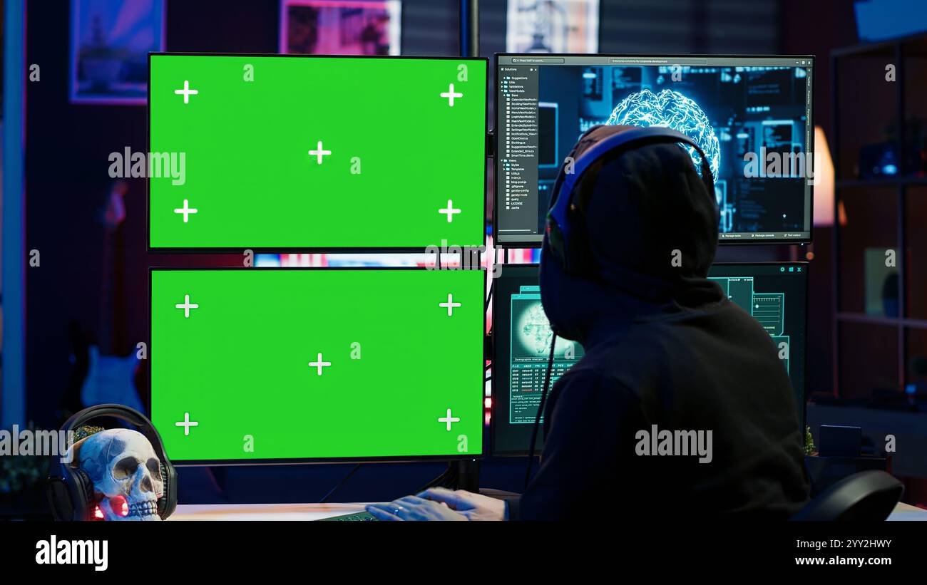 Cybercriminal Using Ai Deep Learning To Produce Virus Corrupting Data On Mockup Pc Rogue