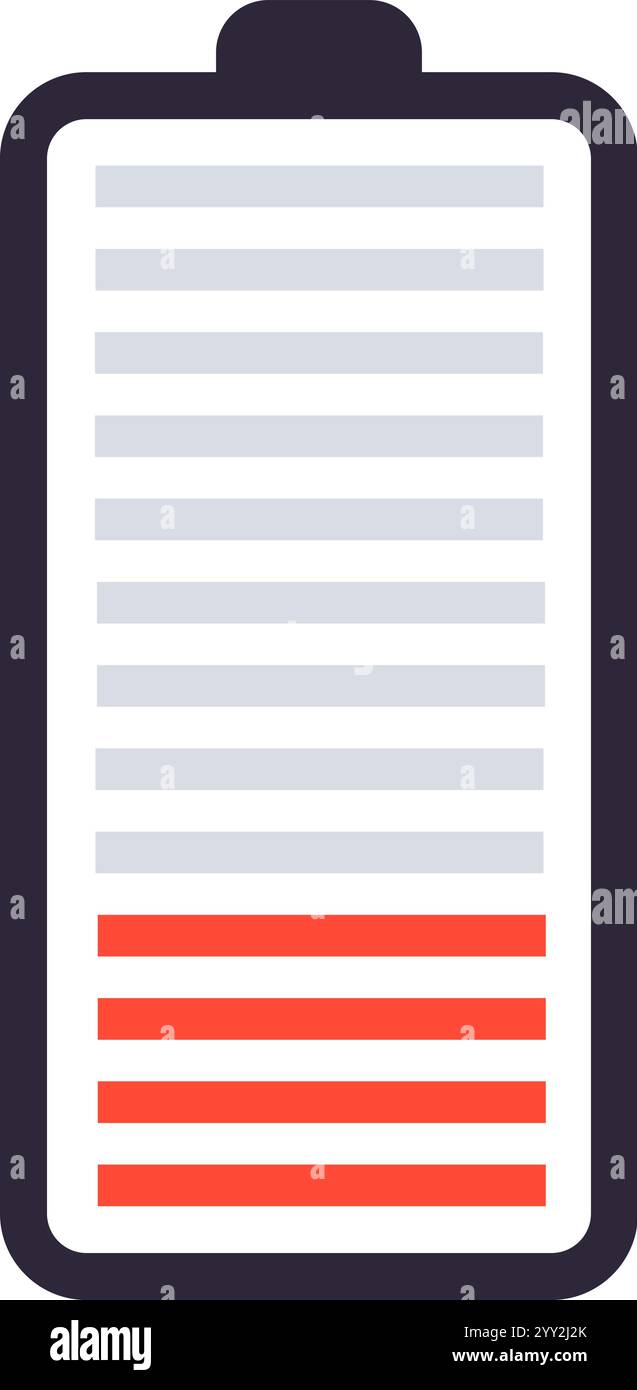 Battery icon displaying low charge status with vibrant red lines ...