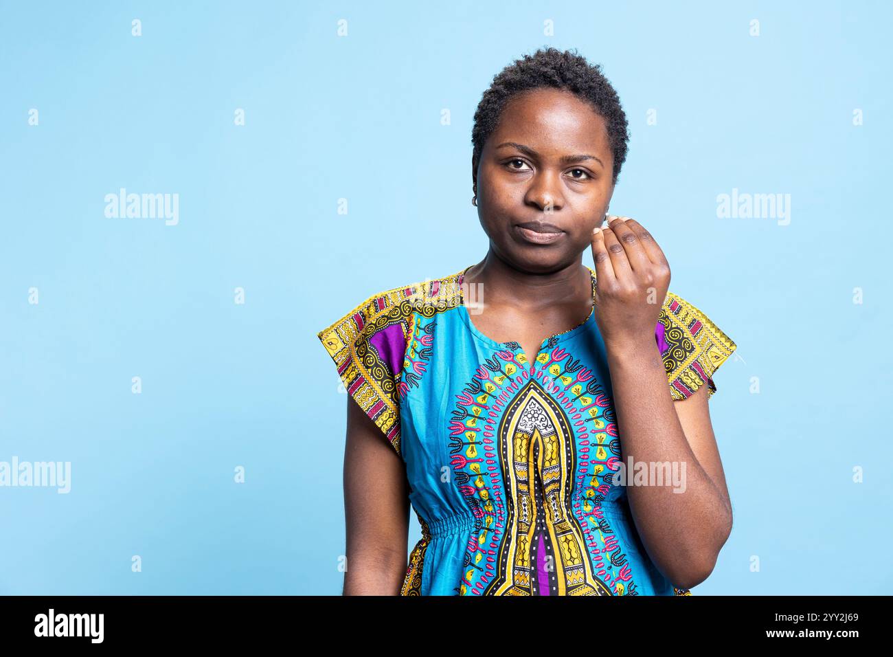 Portrait of african american model trying to explain something on ...