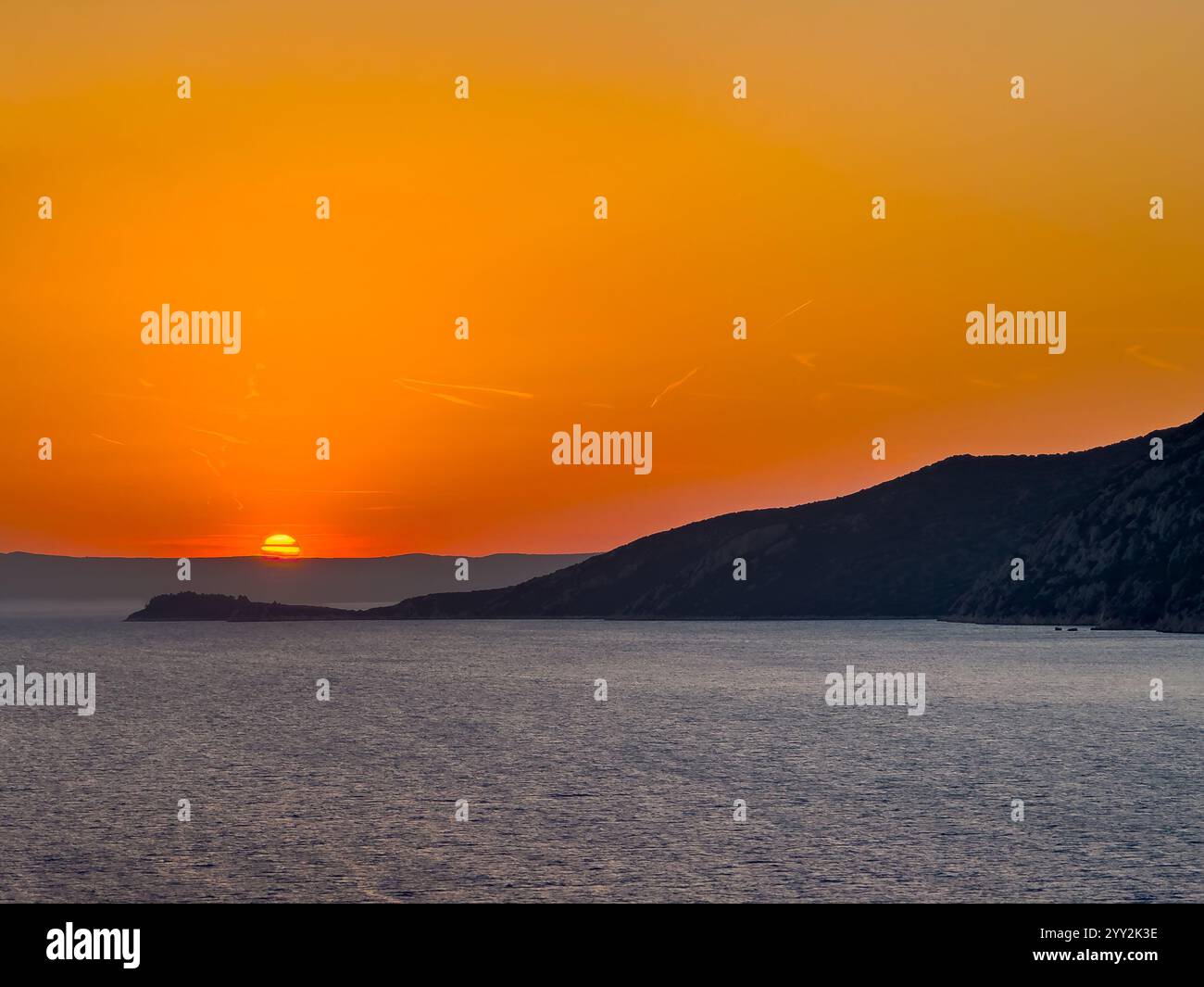Korcula, Croatia - June 30, 2024: Sunset seen from west of the town ...