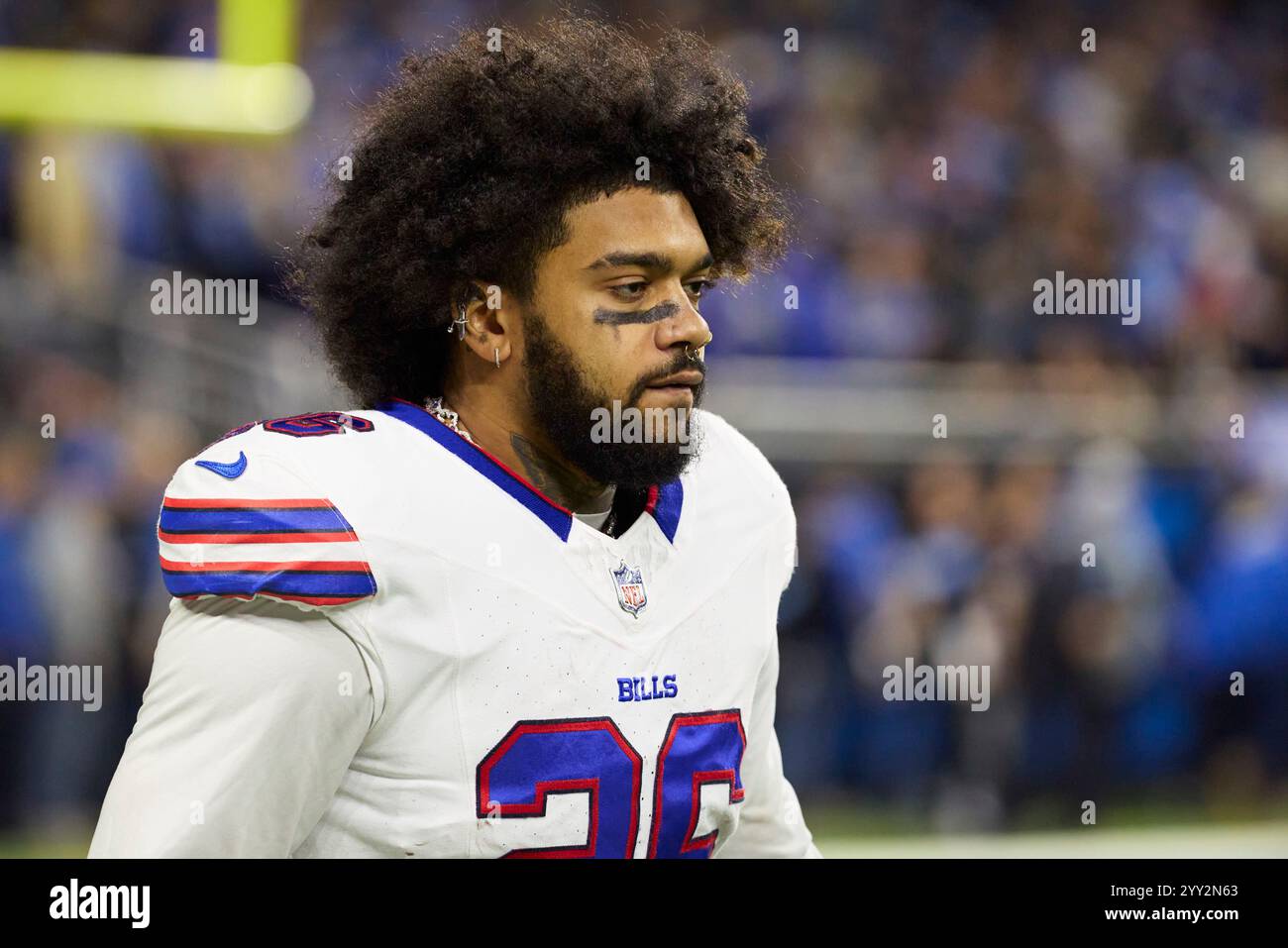 Buffalo Bills running back Ty Johnson (26) looks on against the Detroit ...