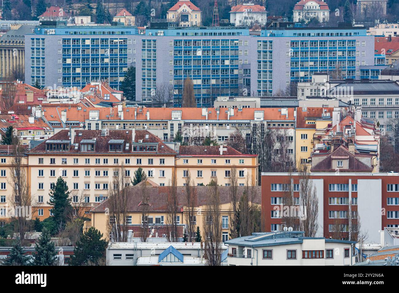 Buildings in Prague Dejvice and university campus of CVUT, March 2022 ...
