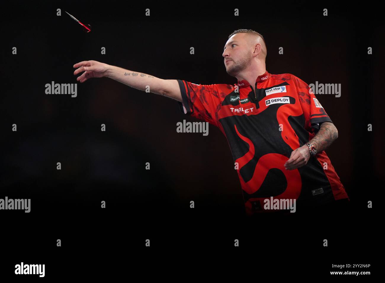 Nathan Aspinall during his second round match against Leonard Gates on ...