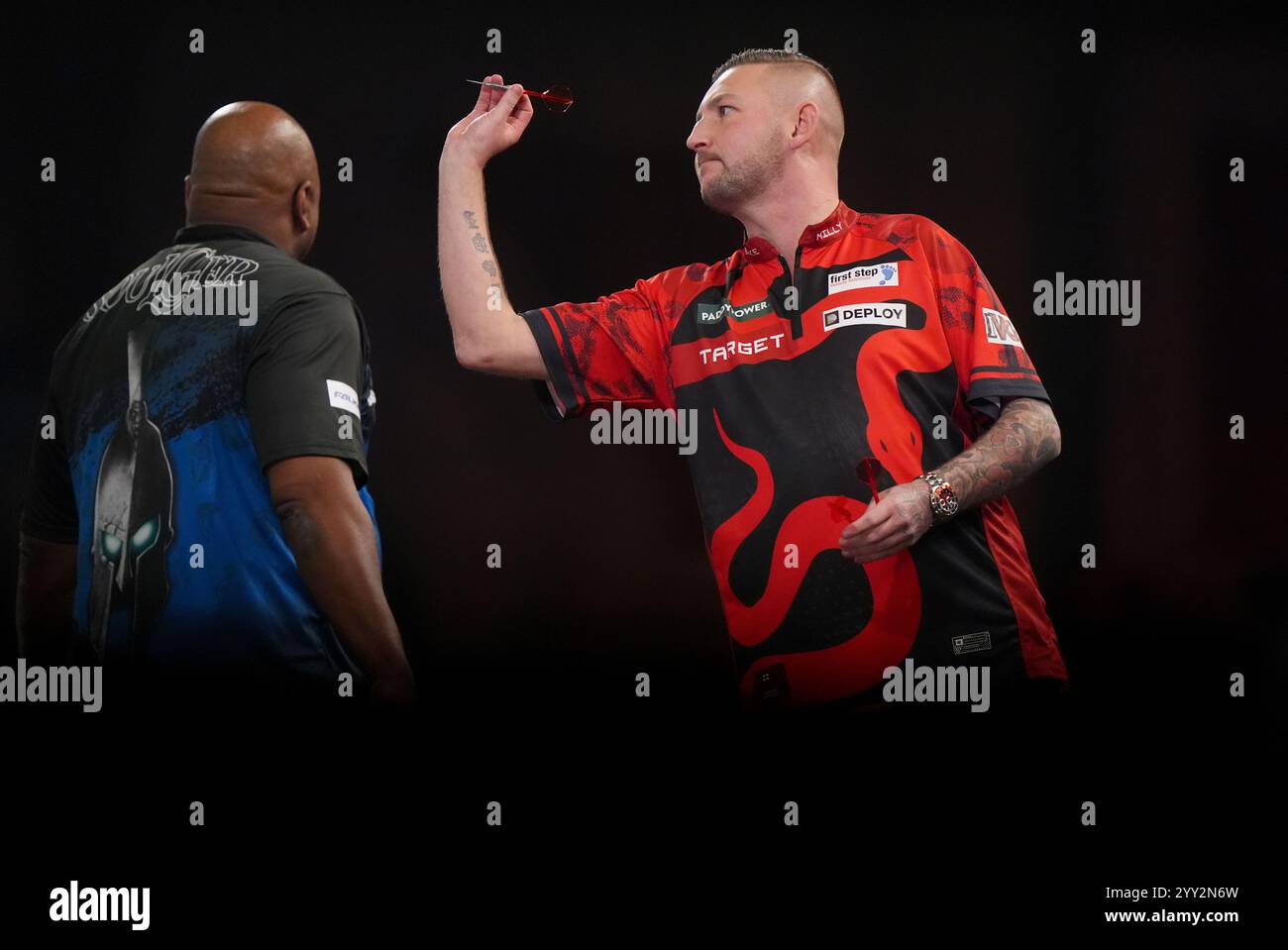 Nathan Aspinall during his second round match against Leonard Gates on ...