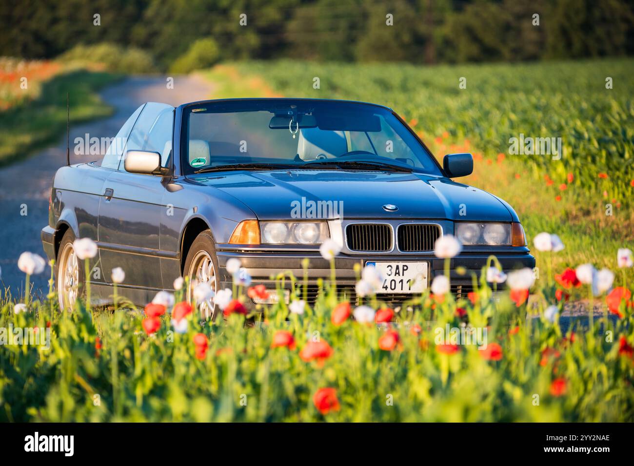 Prague, Czech republic - June 10, 2024. Grey convertible BMW E36 parked ...