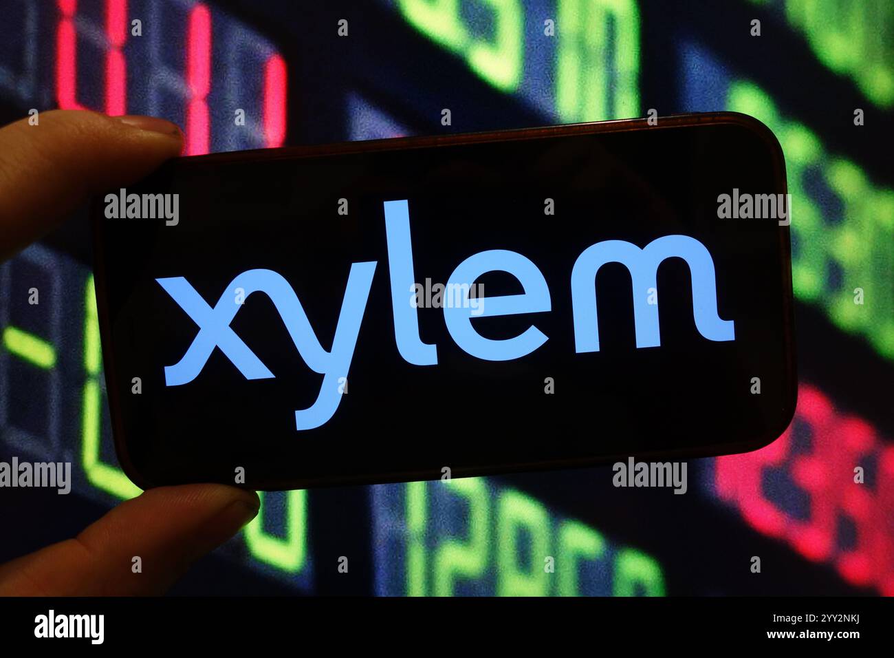 In this photo illustration, the Xylem company logo is seen displayed on ...