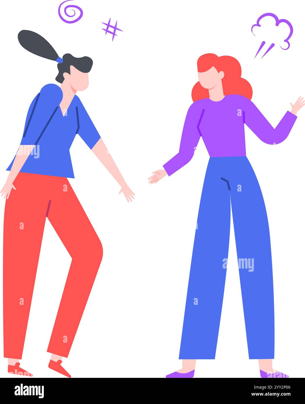 Two women are having a disagreement, gesturing with their hands and ...