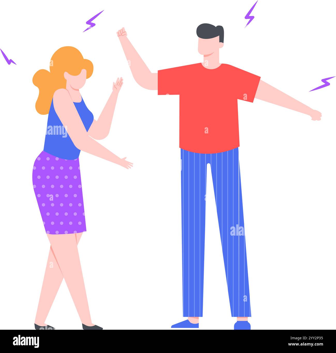 Young man and woman arguing and gesturing with raised fists and ...