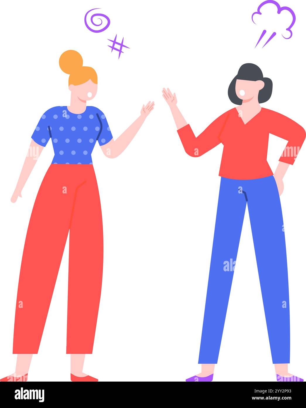 Two women arguing with raised hands, displaying anger and frustration ...