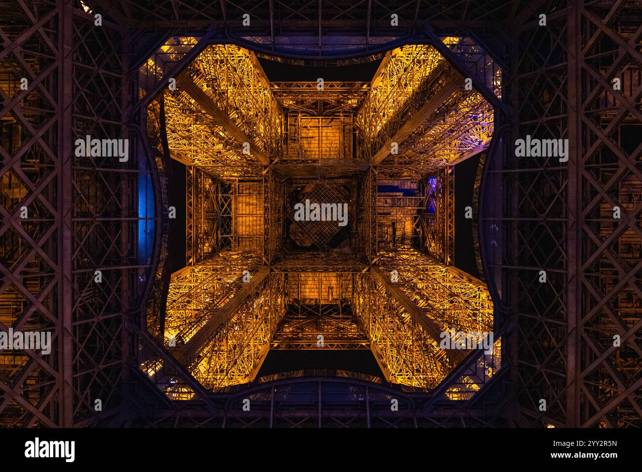 Eiffel Tower, view from below during the day. Symmetrical photo from ...