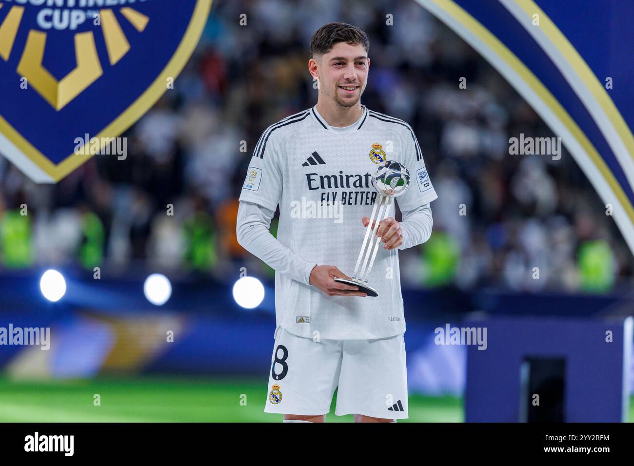 Doha, Qatar. 18th Dec, 2024. Federico Valverde of Real Madrid poses for a photo after receiving ...