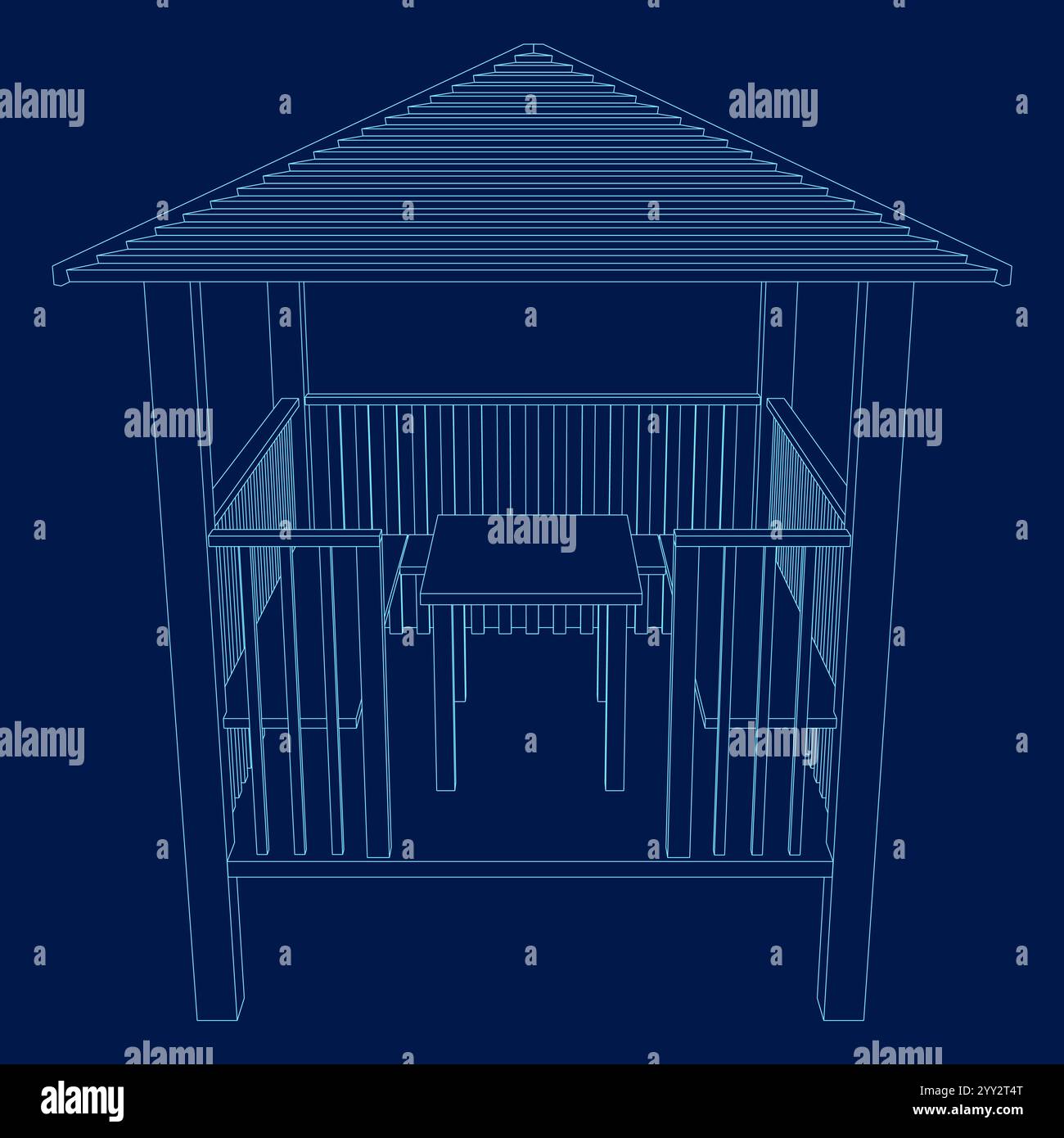 Vector illustrations contour designs of wooden gazebos. Front view ...