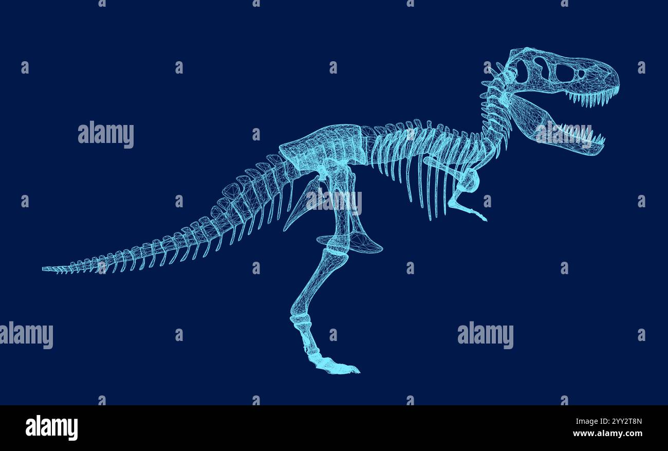 Tyrannosaurus rex or t rex dinosaur outline isolated on blue. Contour ...