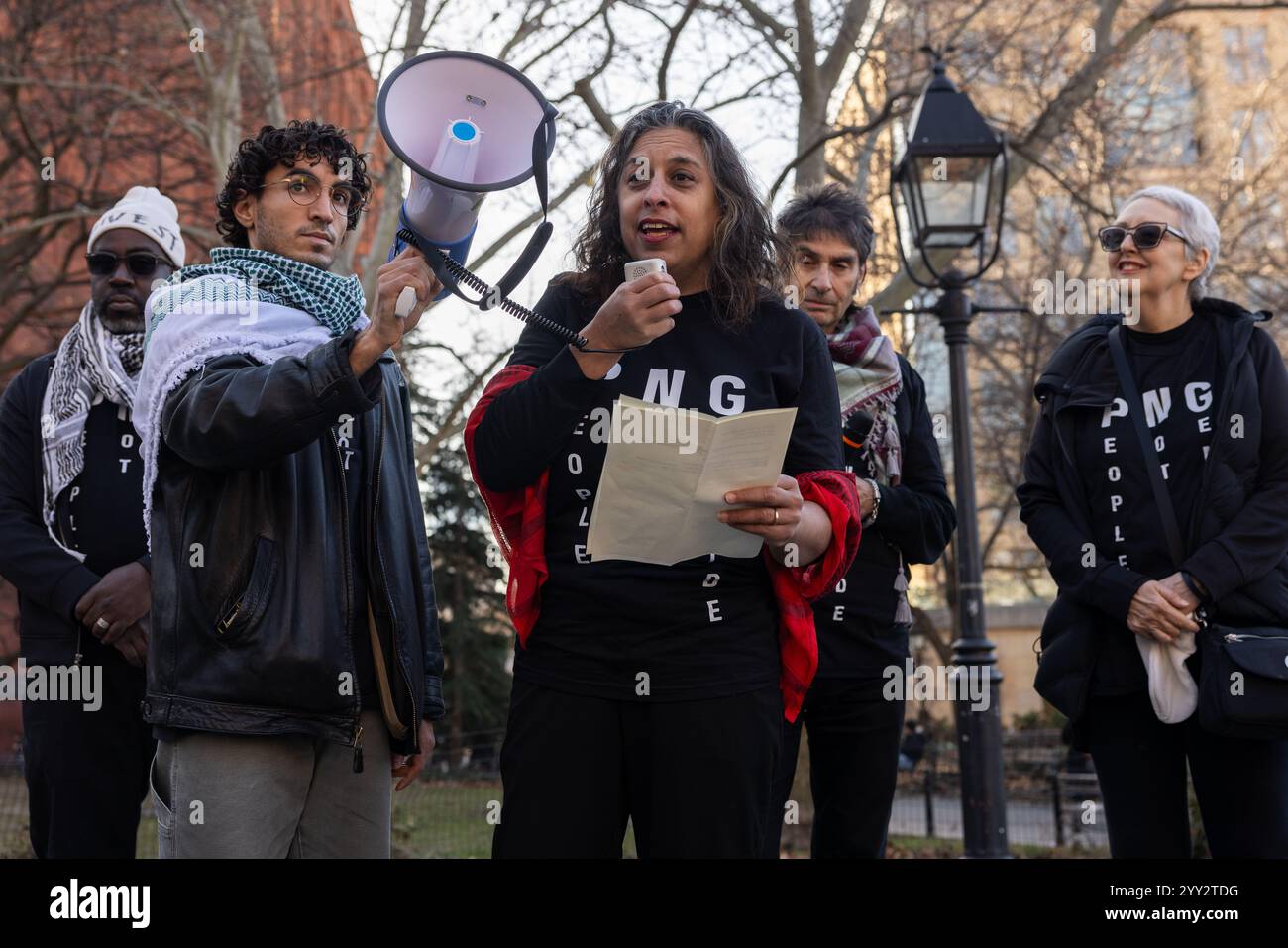 New York, USA. 18th Dec, 2024. Protesters gathered In Washington Square ...
