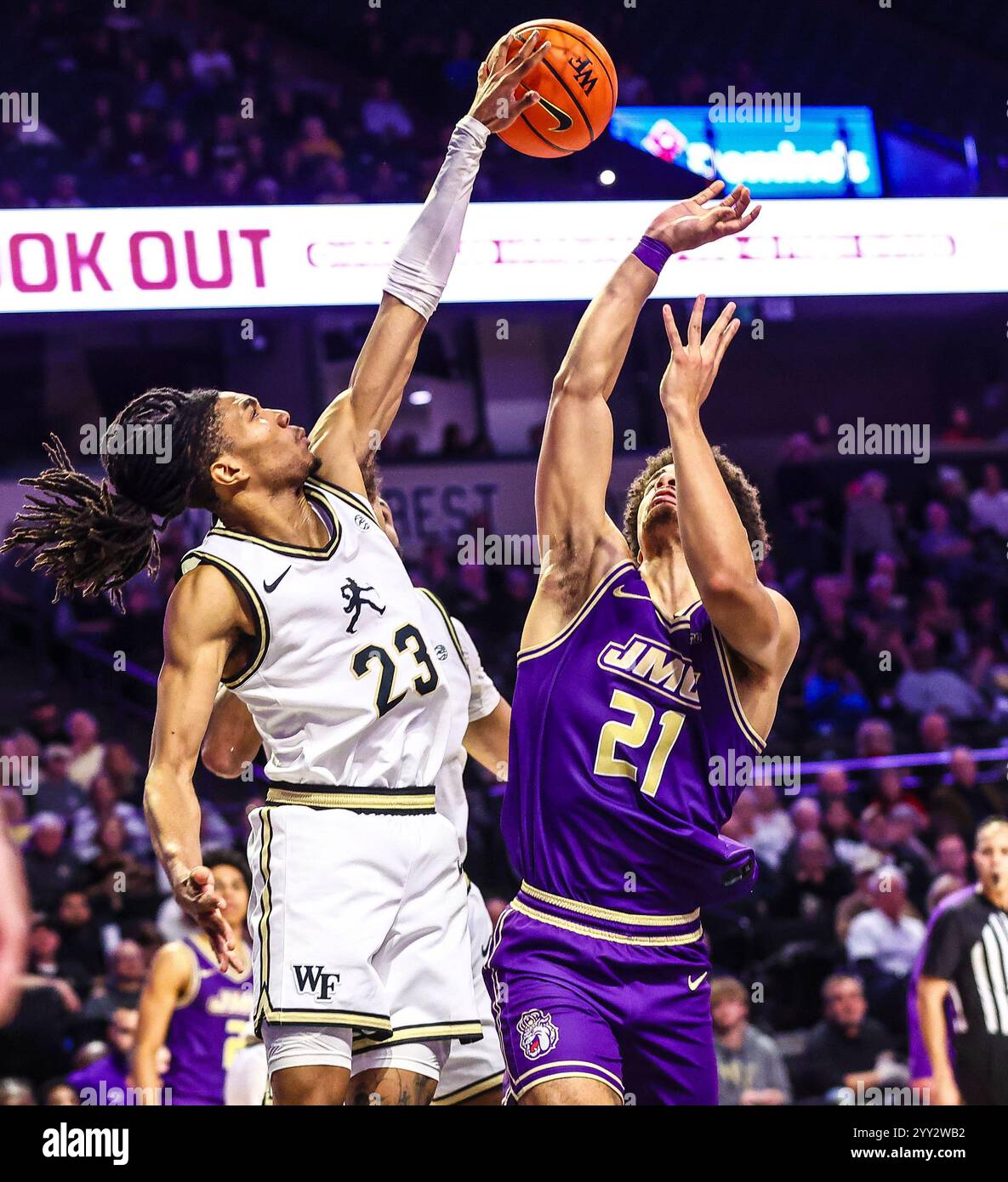 December 17, 2024: Wake Forest guard Hunter Sallis (23) blocks shot of ...